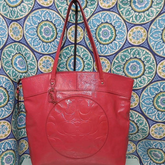 Coach | Bags | Coach Laura Xl Patent Leather Tote Bag Coral | Poshmark
